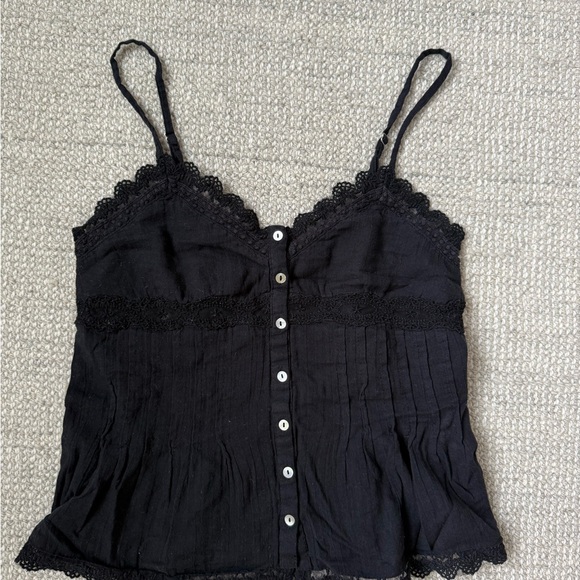 Zara | Tops | Zara Black Buttonfront Camisole With Lace | Poshmark